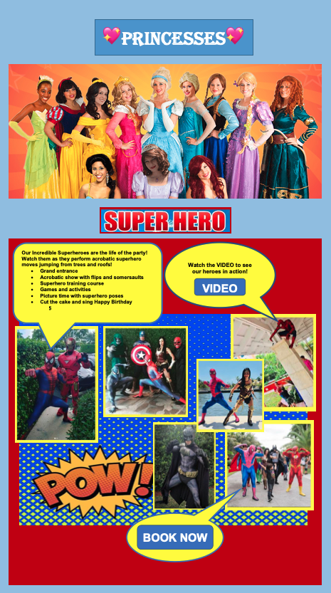 Characters, Princesses and Superheroes | Birthday Party Entertainment